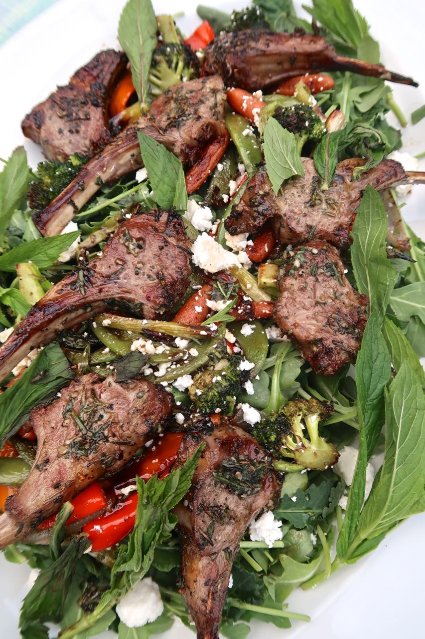 Scrumpdillyicious: Grilled Lamb & Vegetables with Arugula, Mint & Feta