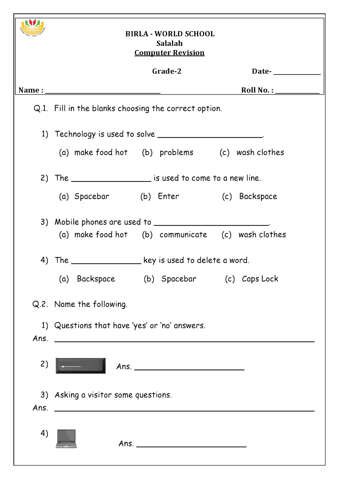 WORLD SCHOOL OMAN: ICT Homework for Grade 2 as on 18/12/2018