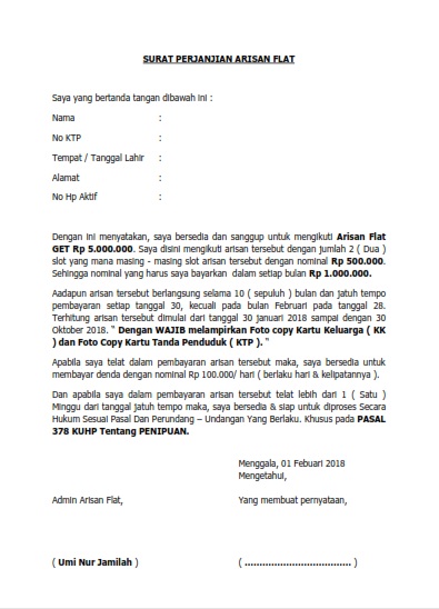 Contoh Surat Perjanjian Arisan Online | Blog Berbagi