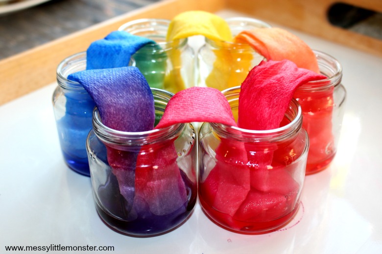 Rainbow Walking Water Science Experiment - Messy Little Monster