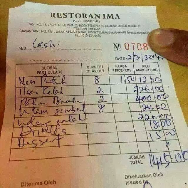 Contoh Resit Kedai Makan