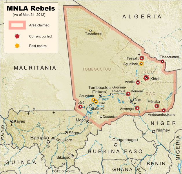 Mali Conflict Map: Separatists Capture Kidal (March 2012) - Political ...