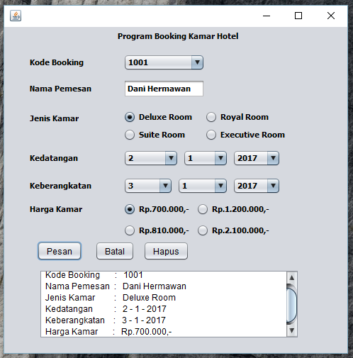 ANDRE KURNIAWAN: PROGRAM BOOKING KAMAR HOTEL