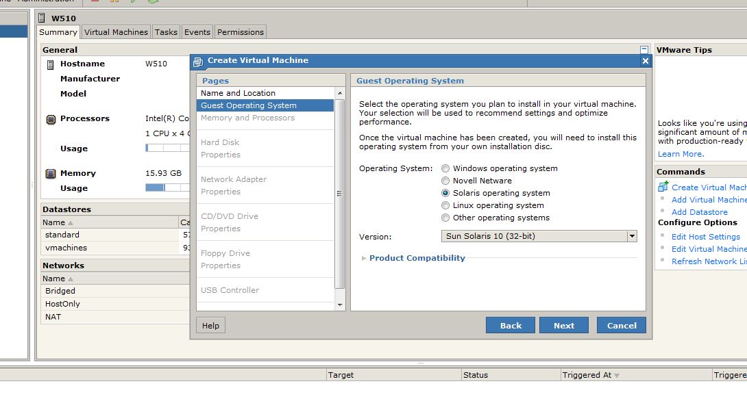 Installation of Oracle Solaris 10 on vmware Server 2