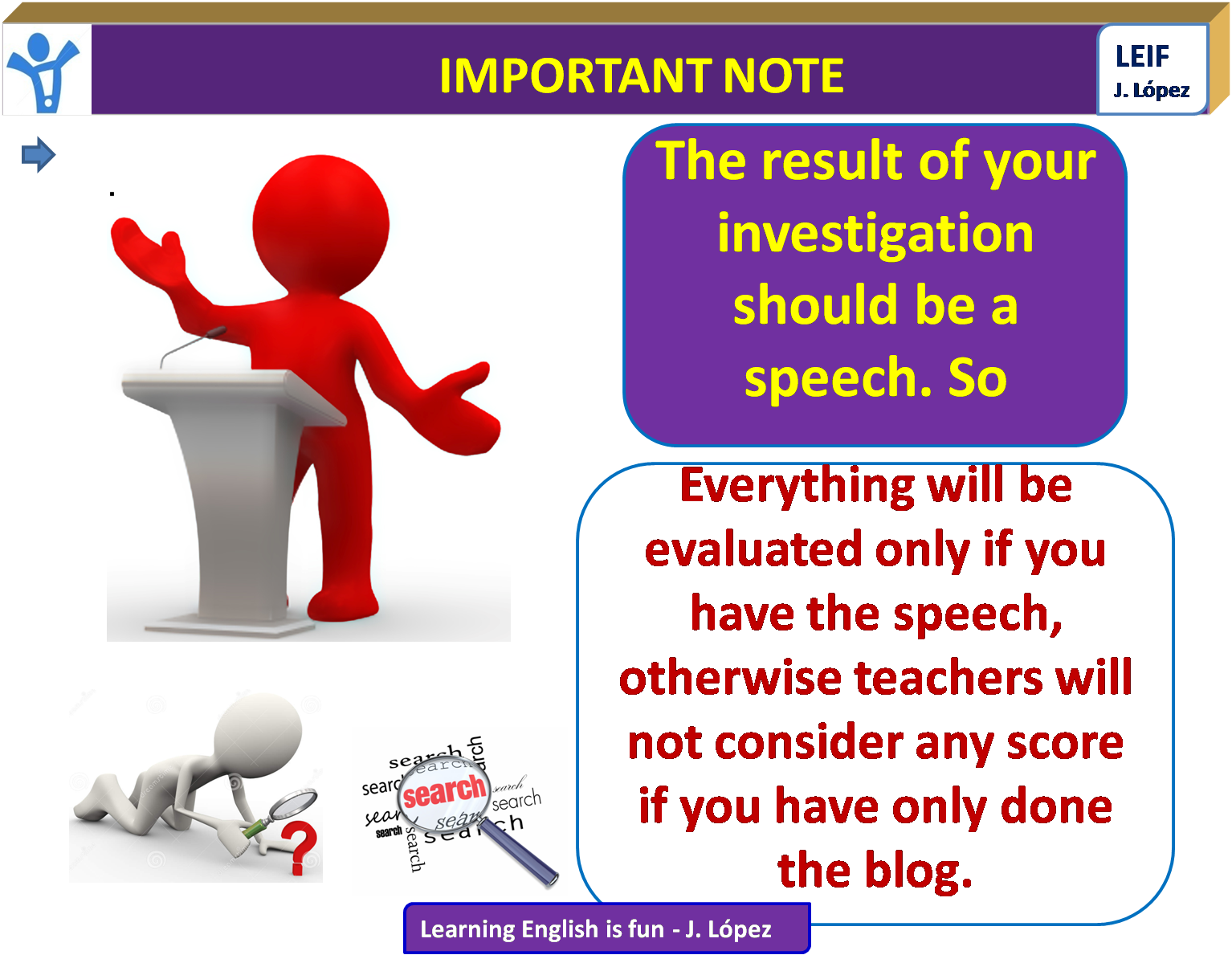 English project: Important note