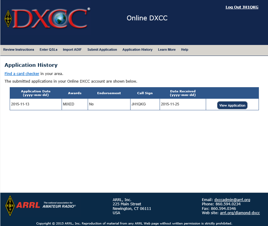 JH1QKG: DXCC Application Received