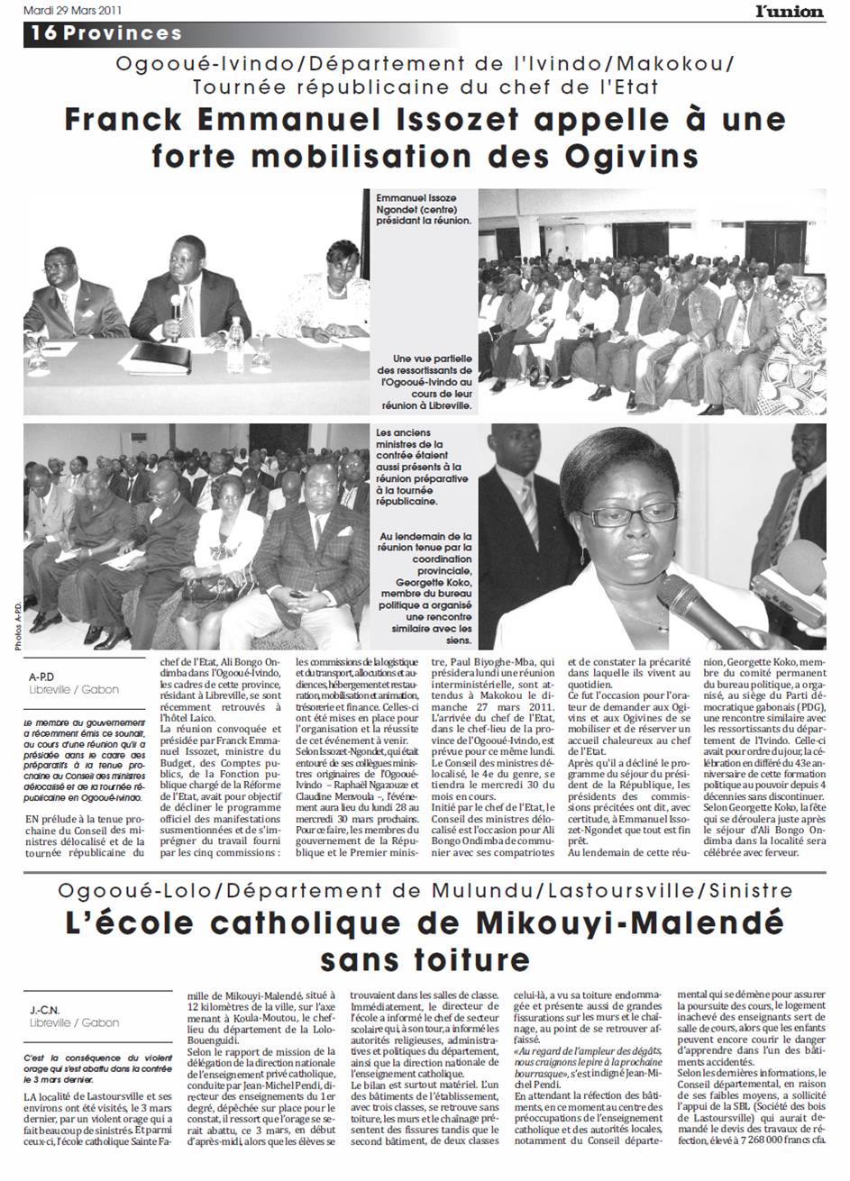 LES JOURNAUX DU JOUR : GABON MATIN ET L’UNION
