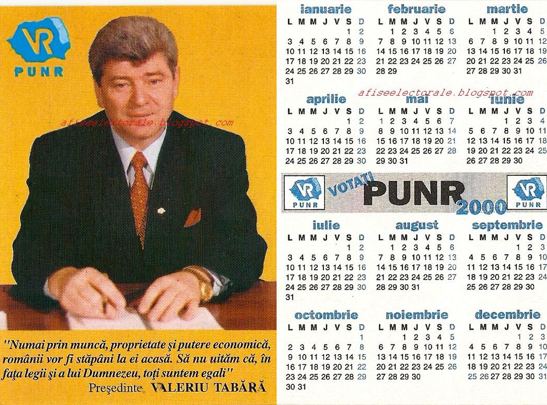 Afişe electorale: Valeriu Tabara PUNR locale 2000
