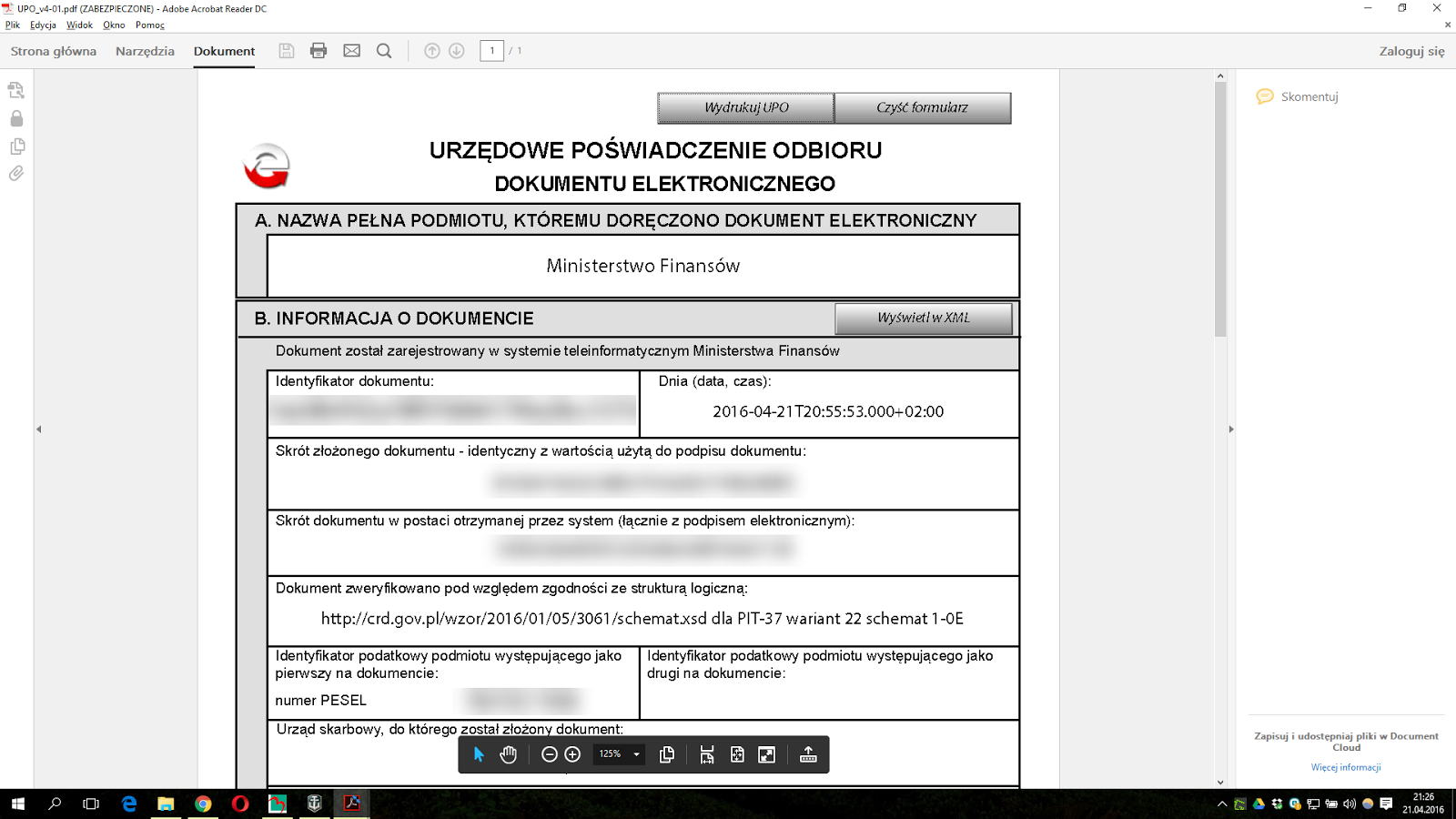 Urzędowe poświadczenie odbioru dokumentu elektronicznego (UPO)