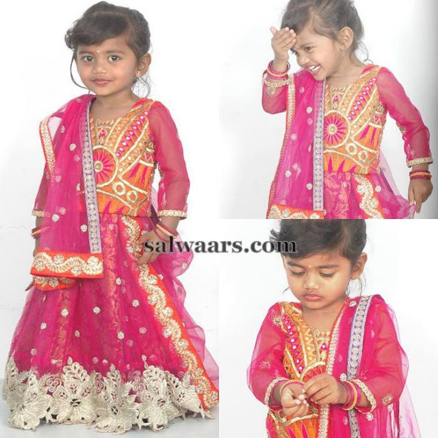 Pink Net Lehenga with Duppatta - Indian Dresses