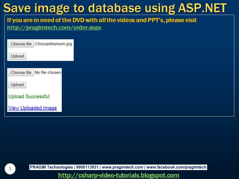 Sql server, .net and c# video tutorial: Save image to database using asp.net