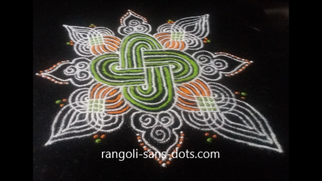 Straight line kolam step by step images