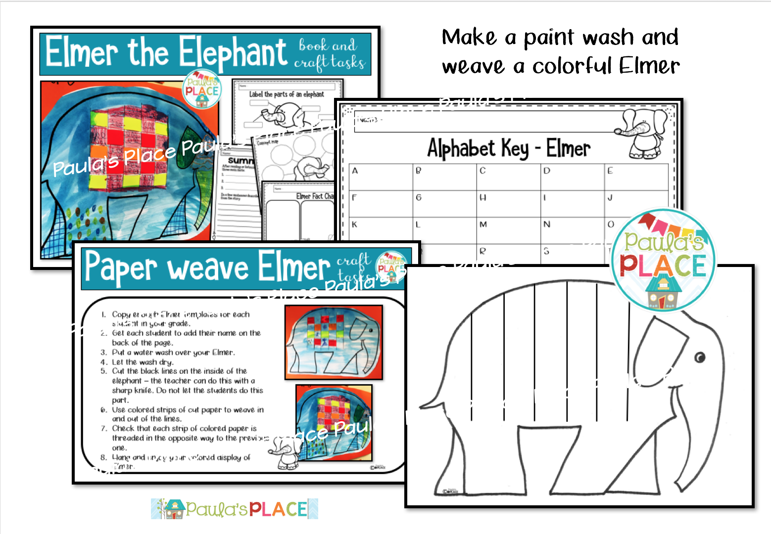 Paula's Place Teaching Resources: Elmer - writing and craft activties