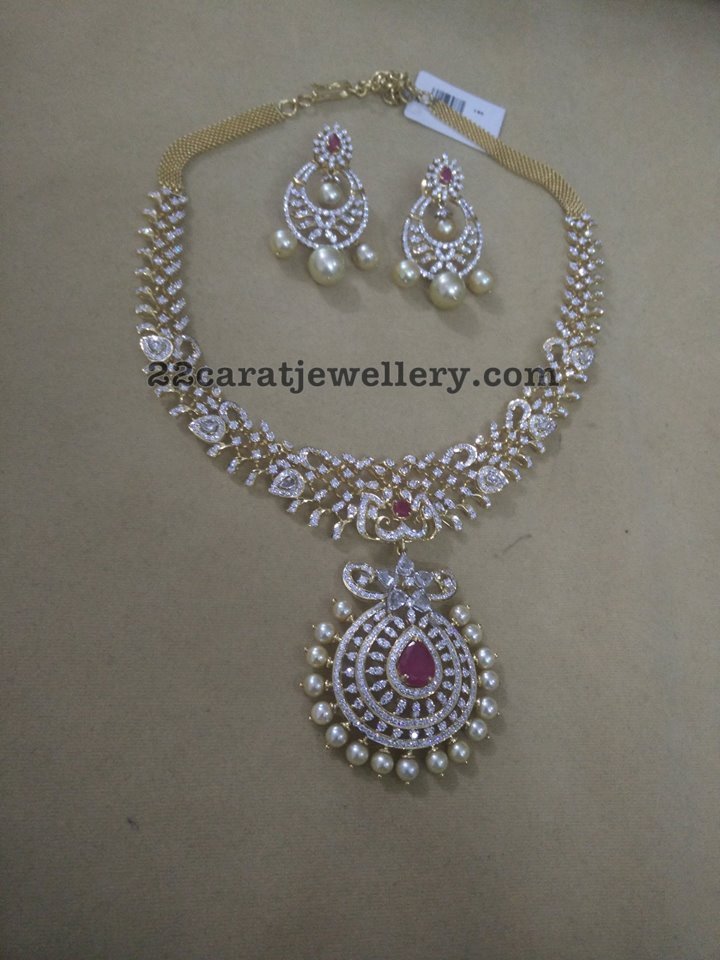 7 Lakhs Simple Diamond Set and Chandbali - Jewellery Designs