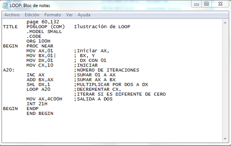 Lenguajes de Interfaz: Análisis y pruebas de programa Loop.