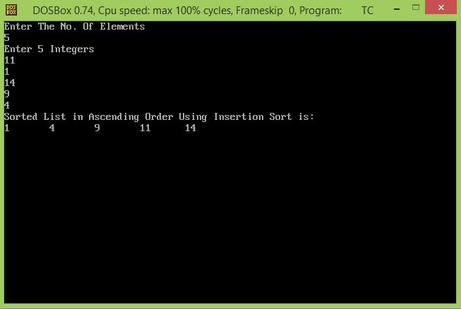 DAA Lab program to perform insertion sort