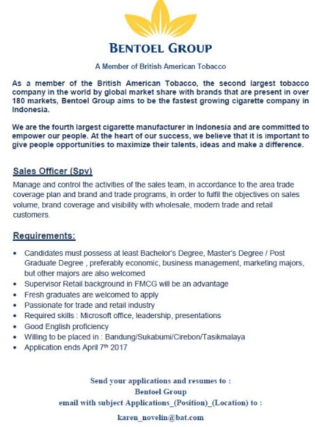 Lowongan Kerja Bentoel Group Indonesia (British American Tobacco ...