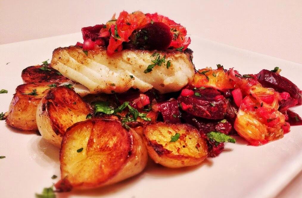 A Mouthful of Mark: Roasted Cod with Orange & Beetroot Salsa