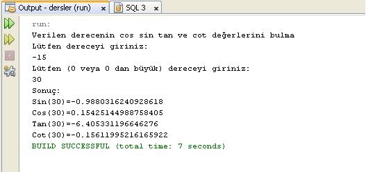 Java Ders ve Örnekleri: Java Cos Sin Tan ve Cot hesaplama