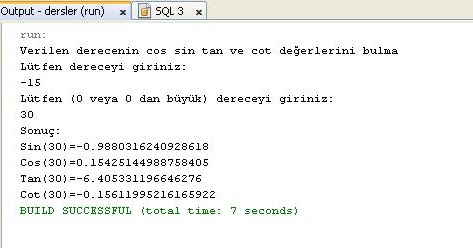 Java Ders ve Örnekleri: Java Cos Sin Tan ve Cot hesaplama