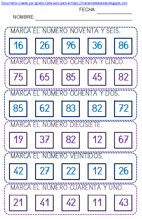 Marca el número indicado ficha 1 (mayúsculas)