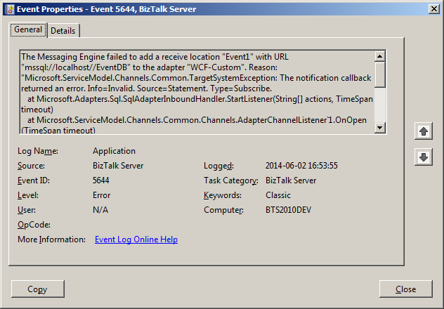 Thoughts of Marcus- Random ramblings of a BizTalk architect: Error 5644 when trying to enable a ...