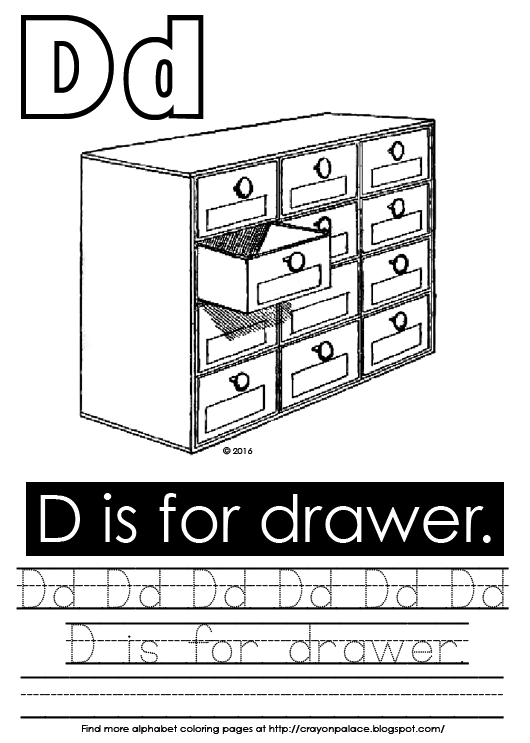 Crayon Palace: "D is for drawers" alphabet coloring page
