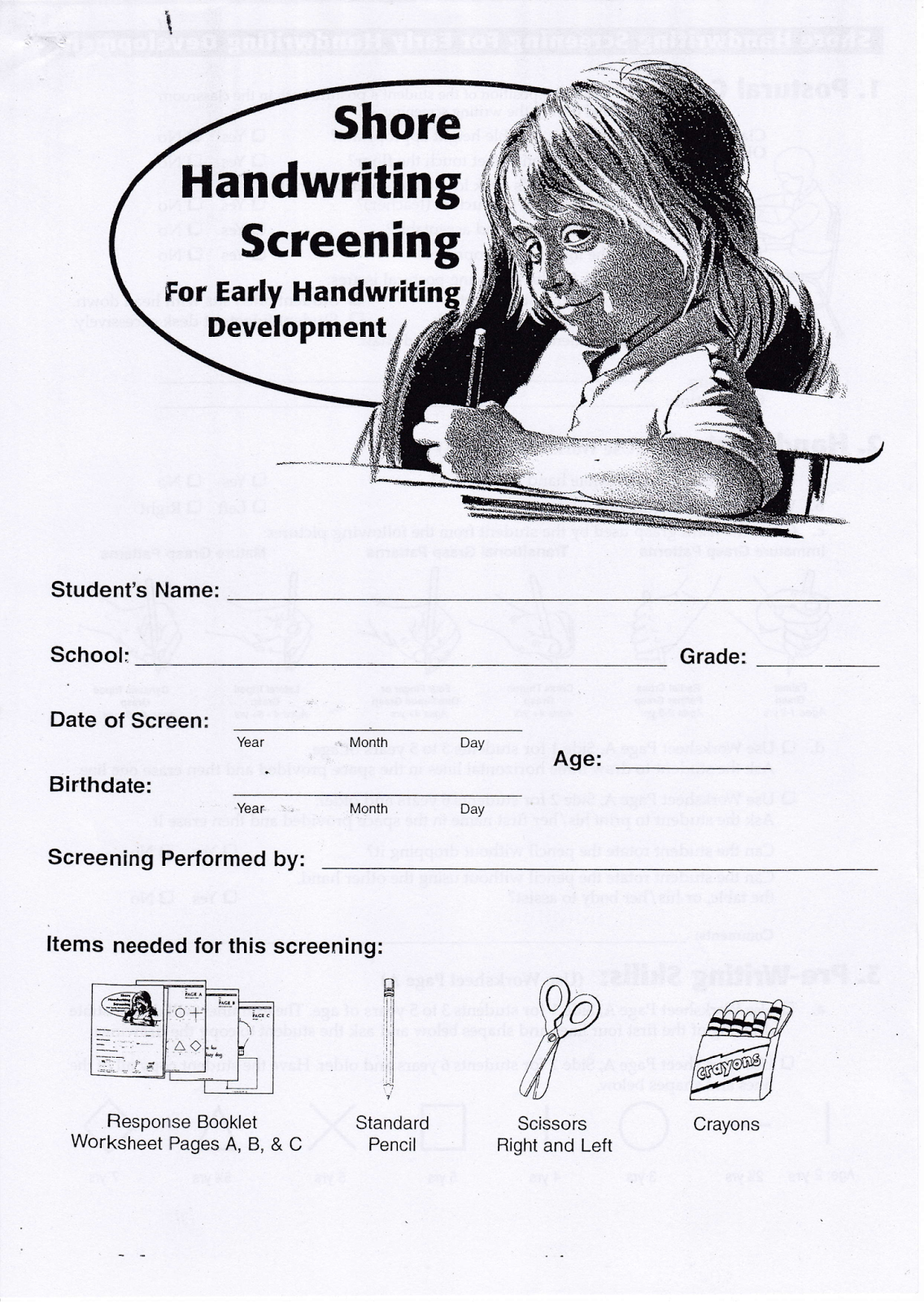 Shore Handwriting Screening for Early Handwriting Development