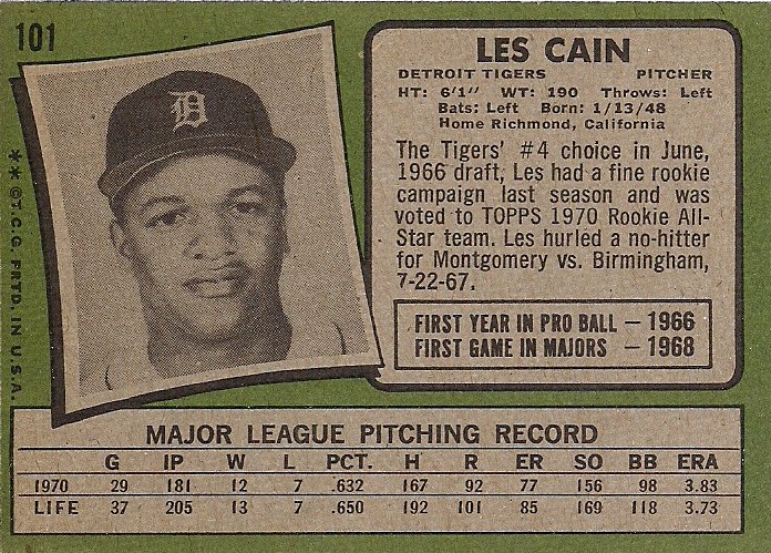 Topps 1971: no. 101 - les cain