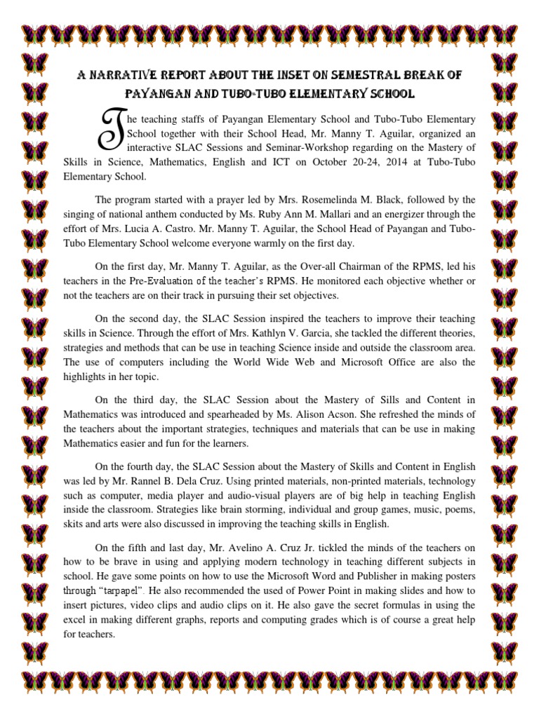 narrative report sample for school activities - philippin news collections