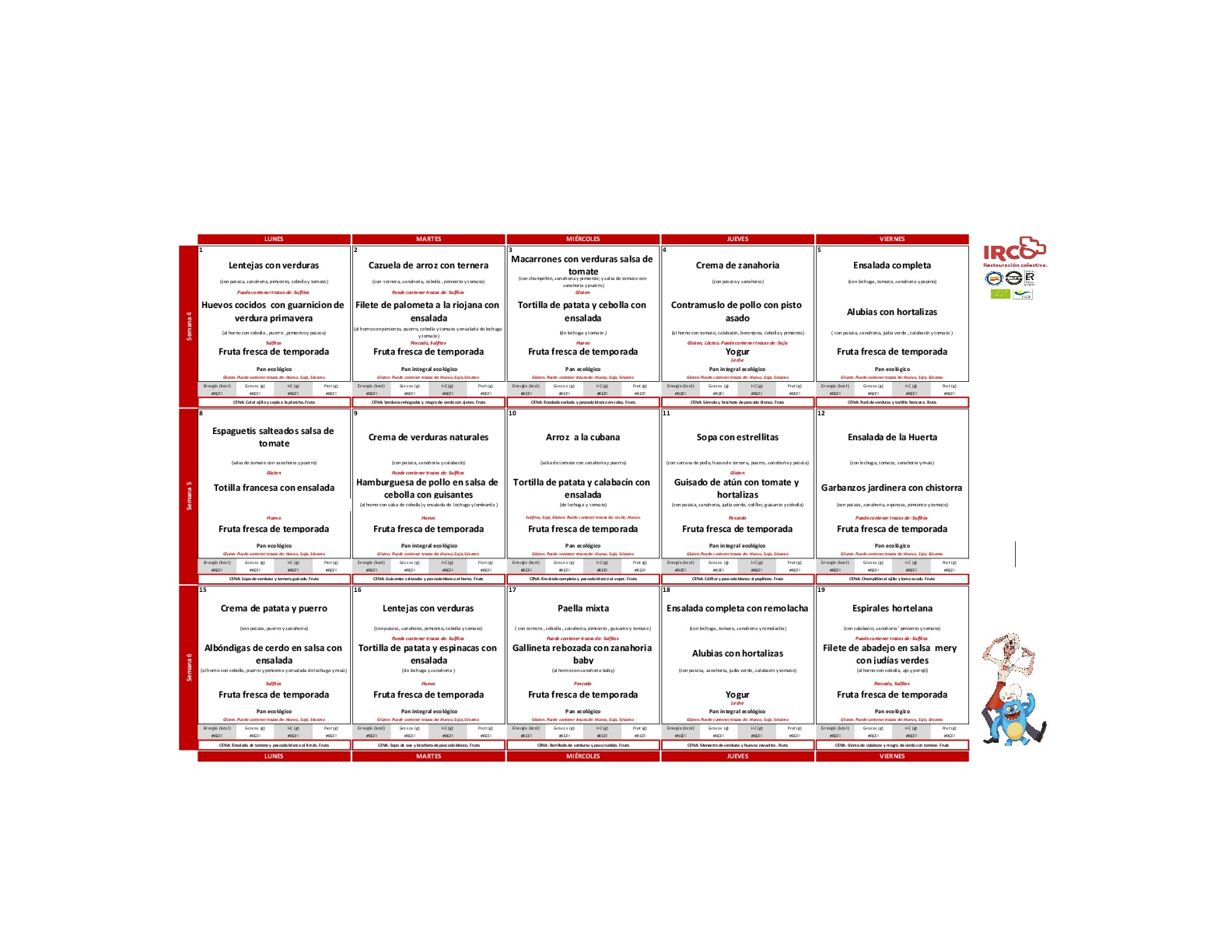 CEIP LOS ALCALÁ GALIANO: MENU MES DE SEPTIEMBRE 2018