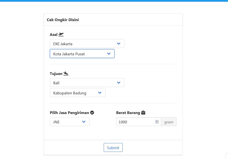 Source Code Cek Ongkir With API Raja Ongkir dengan Codeigniter - Tutorial Coding Website Gratis