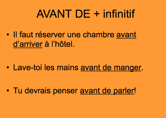 LE LIVRE DE SOPHIE: SANS / AVANT DE / POUR + infinitif