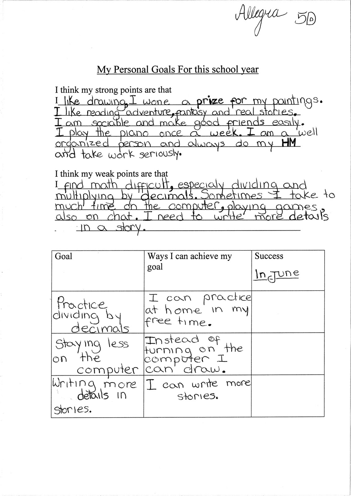 Ruth Druart's educational portfolio: Personal goals for students