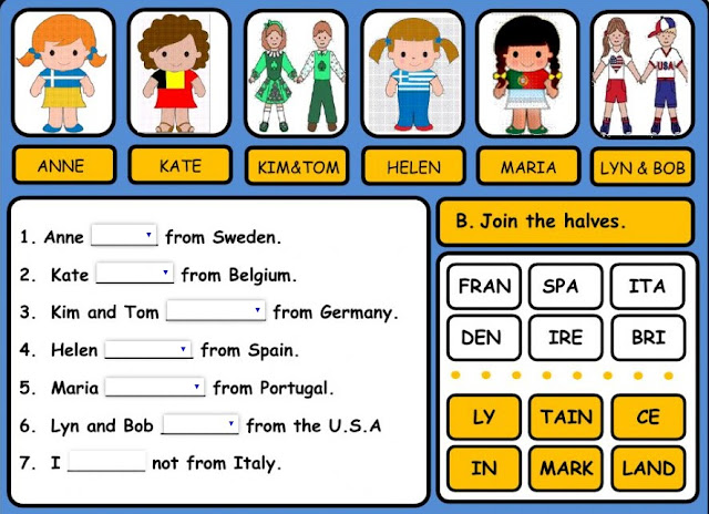 English is FUNtastic: Countries and Nationalities - interactive exercises