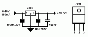 RANGKAIAN 7805 REGULATOR - Gambar Skema Rangkaian Elektronika
