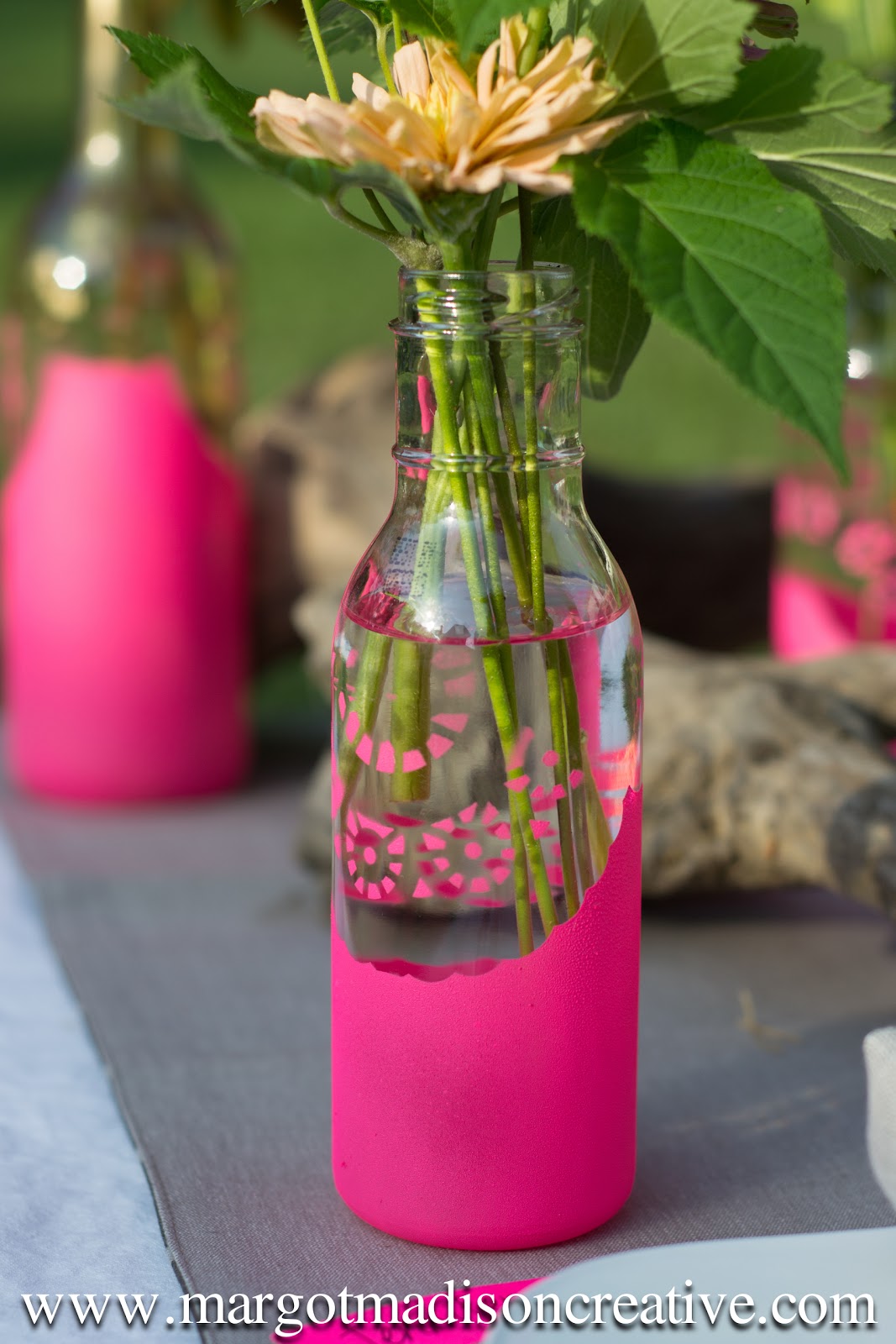 MargotMadison: DIY Friday: Lace painted bottle vases