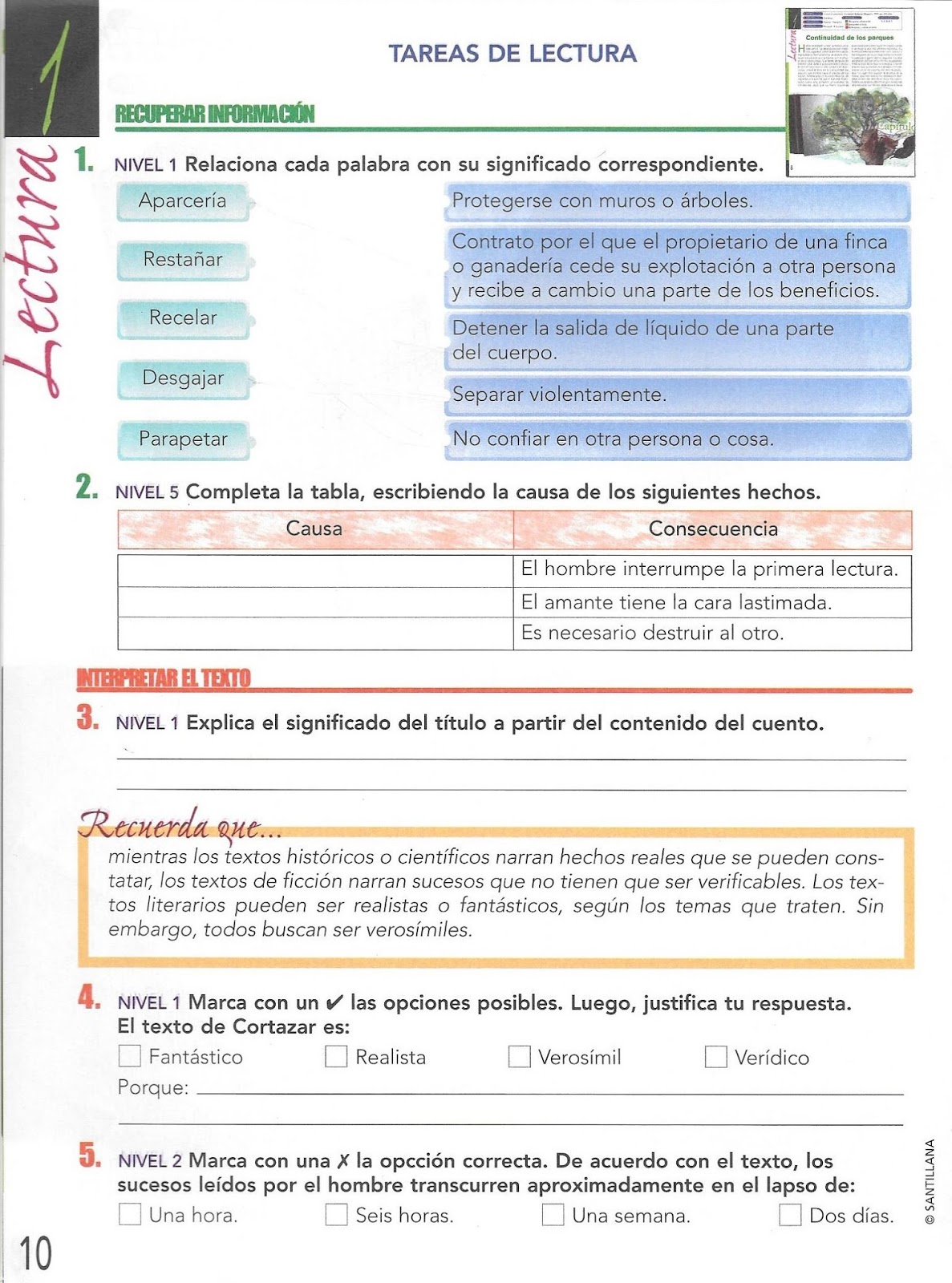 LECTURA SER 8º: Mayo 16 CONTINUIDAD DE LOS PARQUES