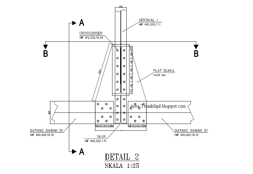 Gambar Detail Sambungan Baut Jembatan AutoCAD ~ Area TEKNIK SIPIL