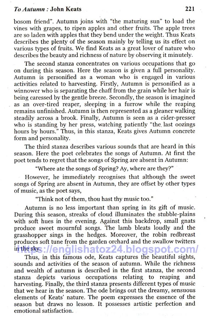 Board Questions with Answers (To Autumn – John Keats) - English Grammar ...
