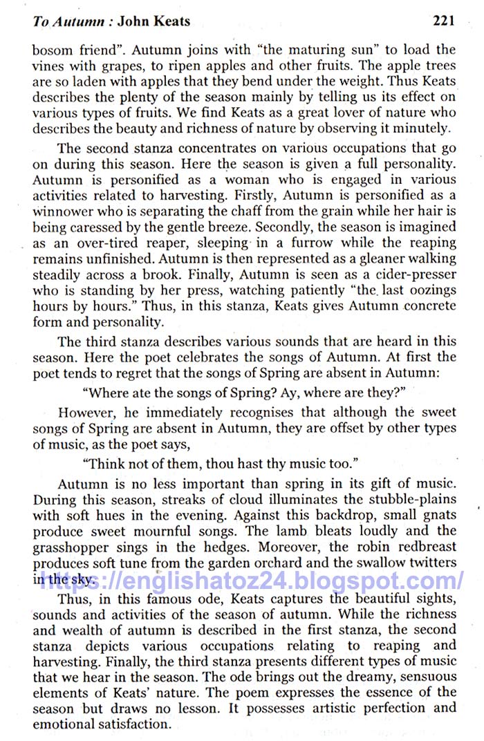 Board Questions with Answers (To Autumn – John Keats) - English Grammar ...
