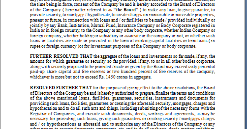 Special Board Resolution Format in Word