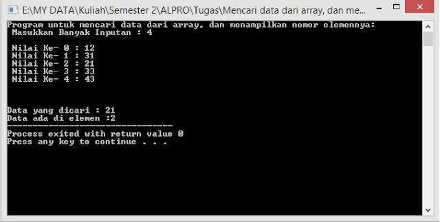 Program C Mencari Data Dari Array Dan Menampilkan Nomor Indeksya Teknologi Informatika