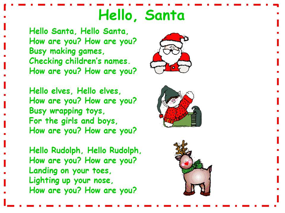 Hello Santa Song and Song Chart - Classroom Freebies