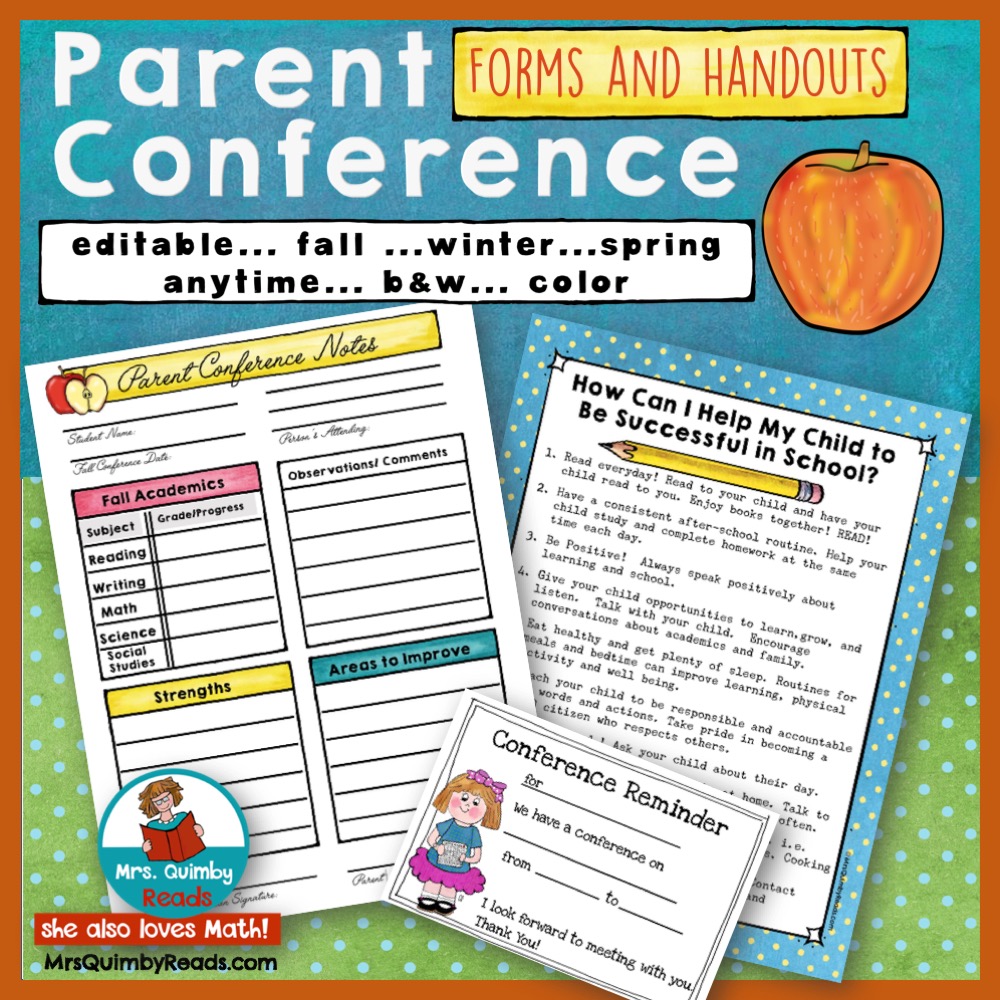 MrsQuimbyReads | Teaching Resources: Parent Conference Forms and Handouts