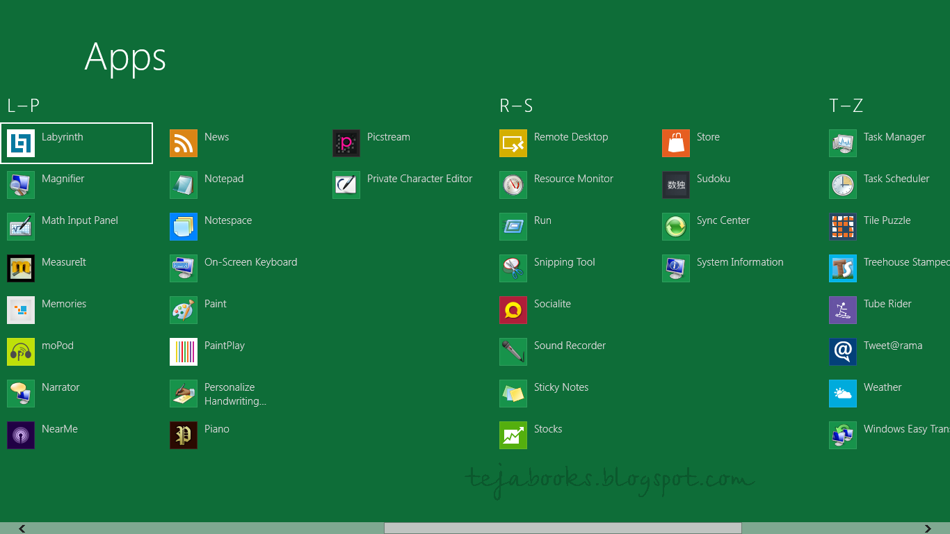 Windows 8 screen shots ~ Teja Books
