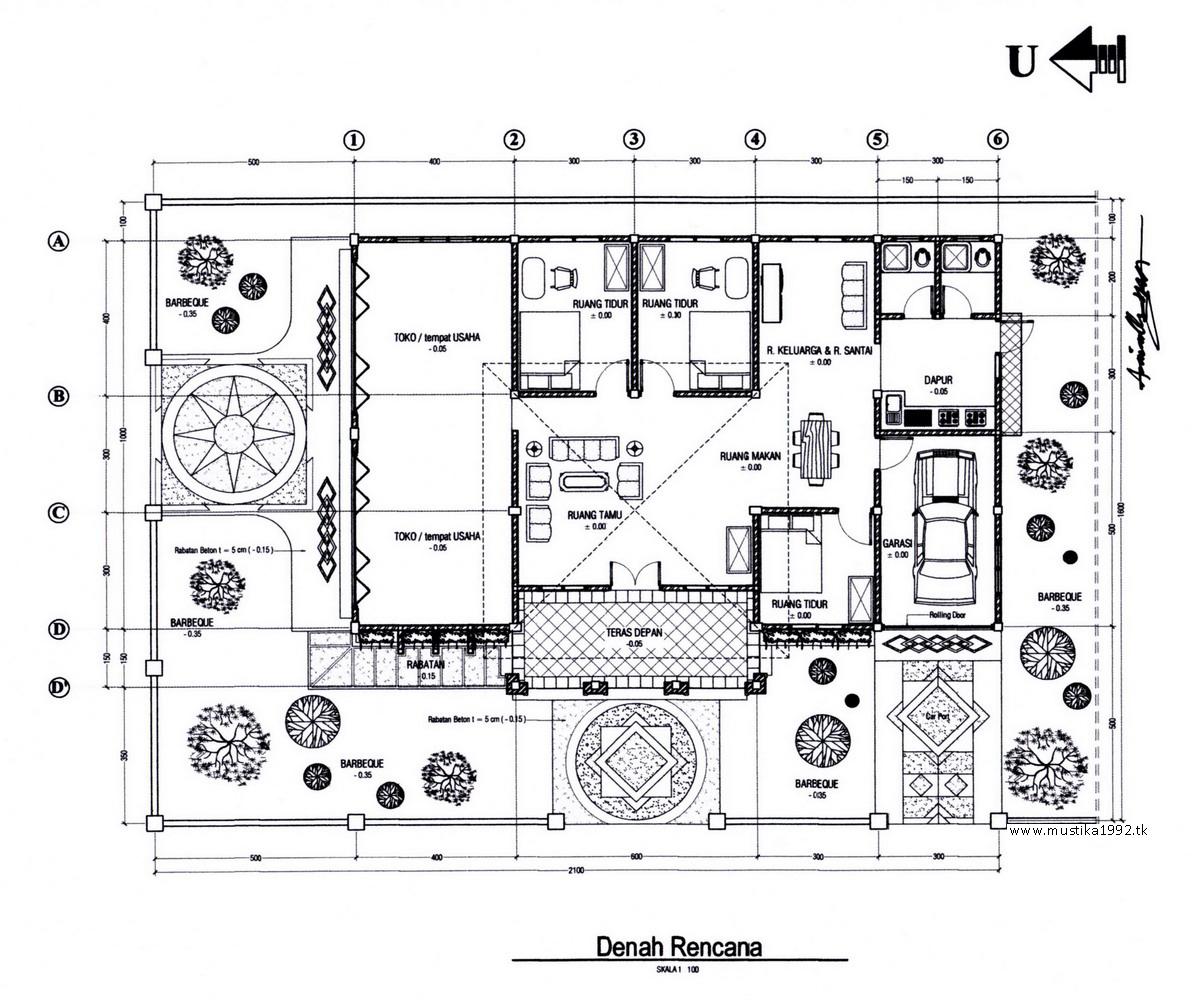 Desain Properti dan Interior: denah rumah dan toko.