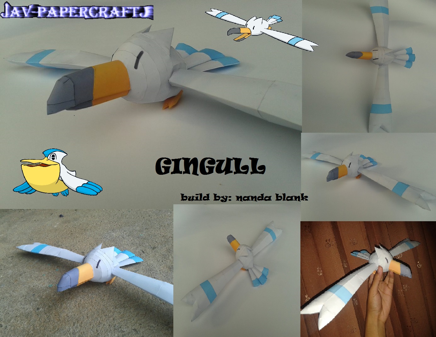 Pokemon Wingull Paper Model ~ Paperkraft.net - Free Papercraft, Paper ...