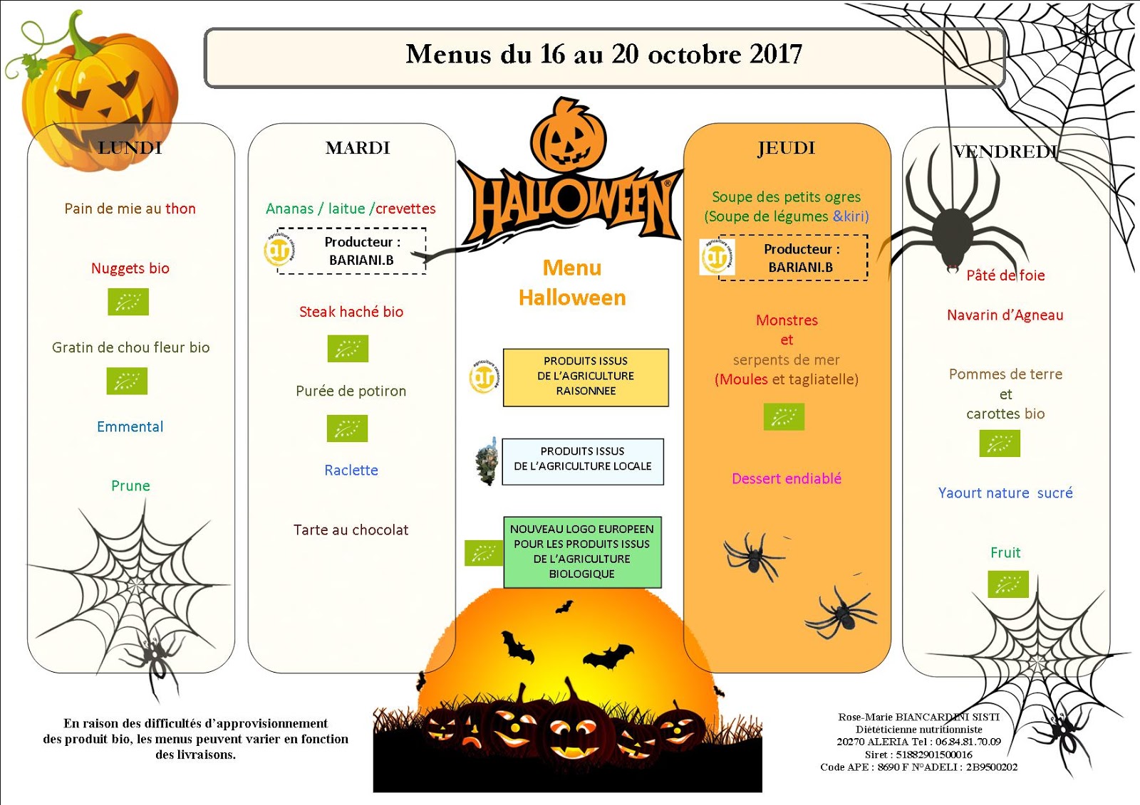 CANTINE SCOLAIRE BIO ALERIA: Les Menus