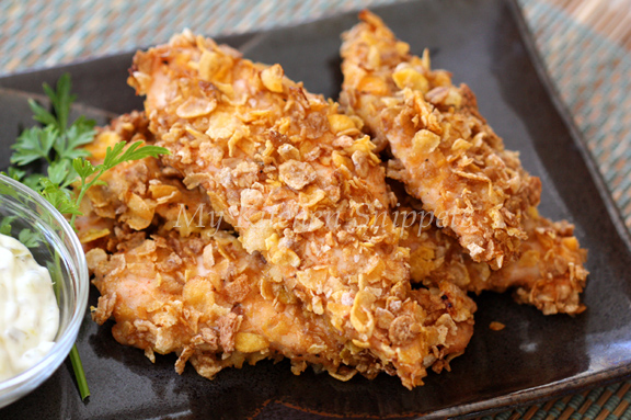 My Kitchen Snippets: Oven Baked Cornflake Crusted Chicken Fingers